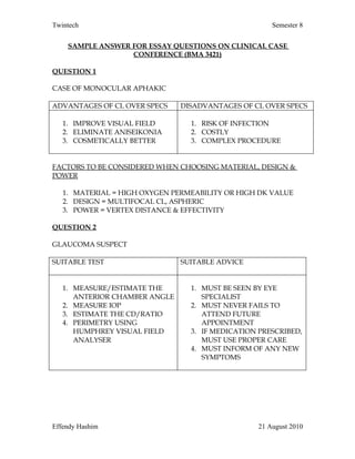 Sample answer for essay questions on clinical case conference | DOC