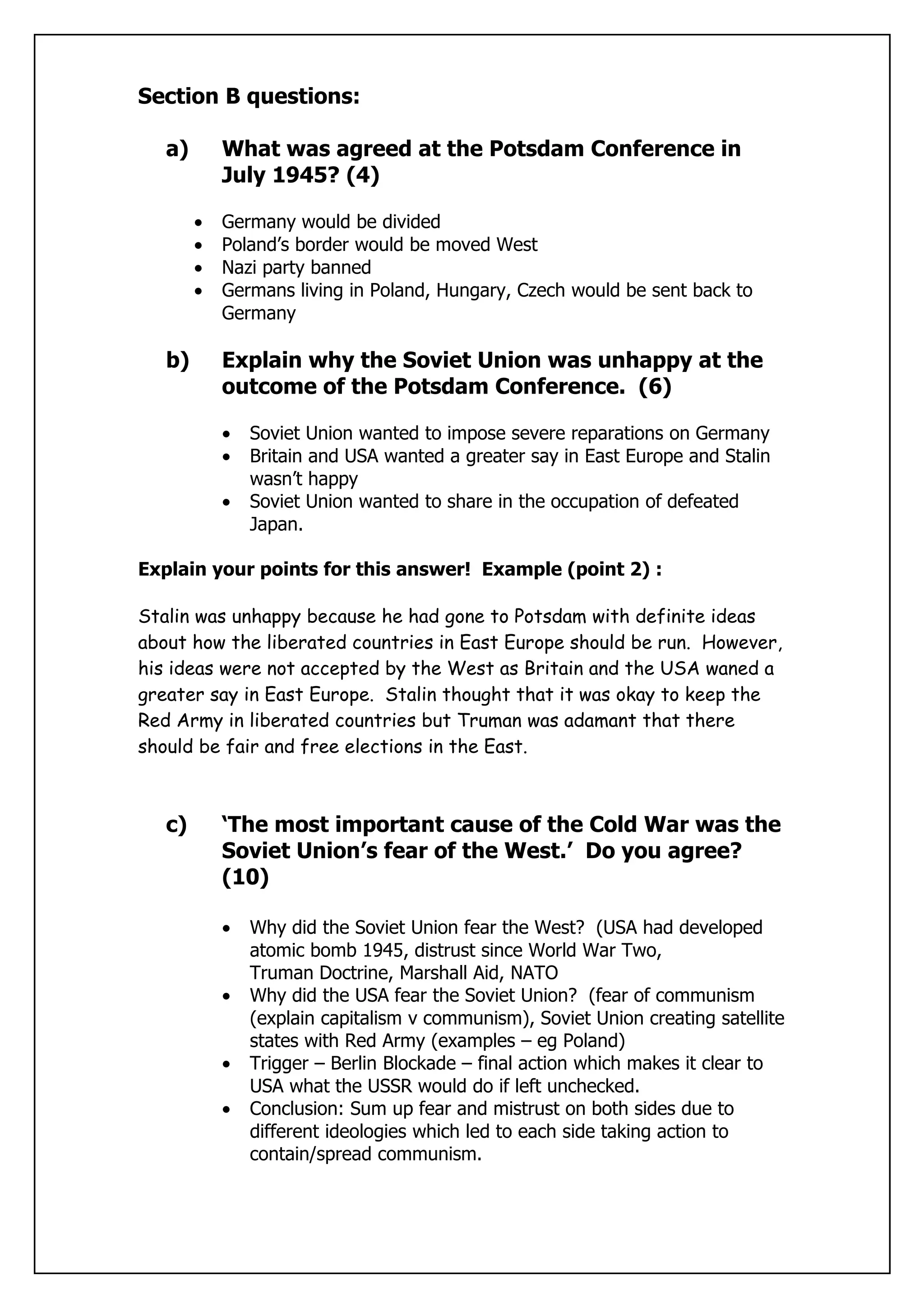 Sample answers causes of cold war | PDF