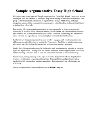 Sample Argumentative Essay High School | PDF