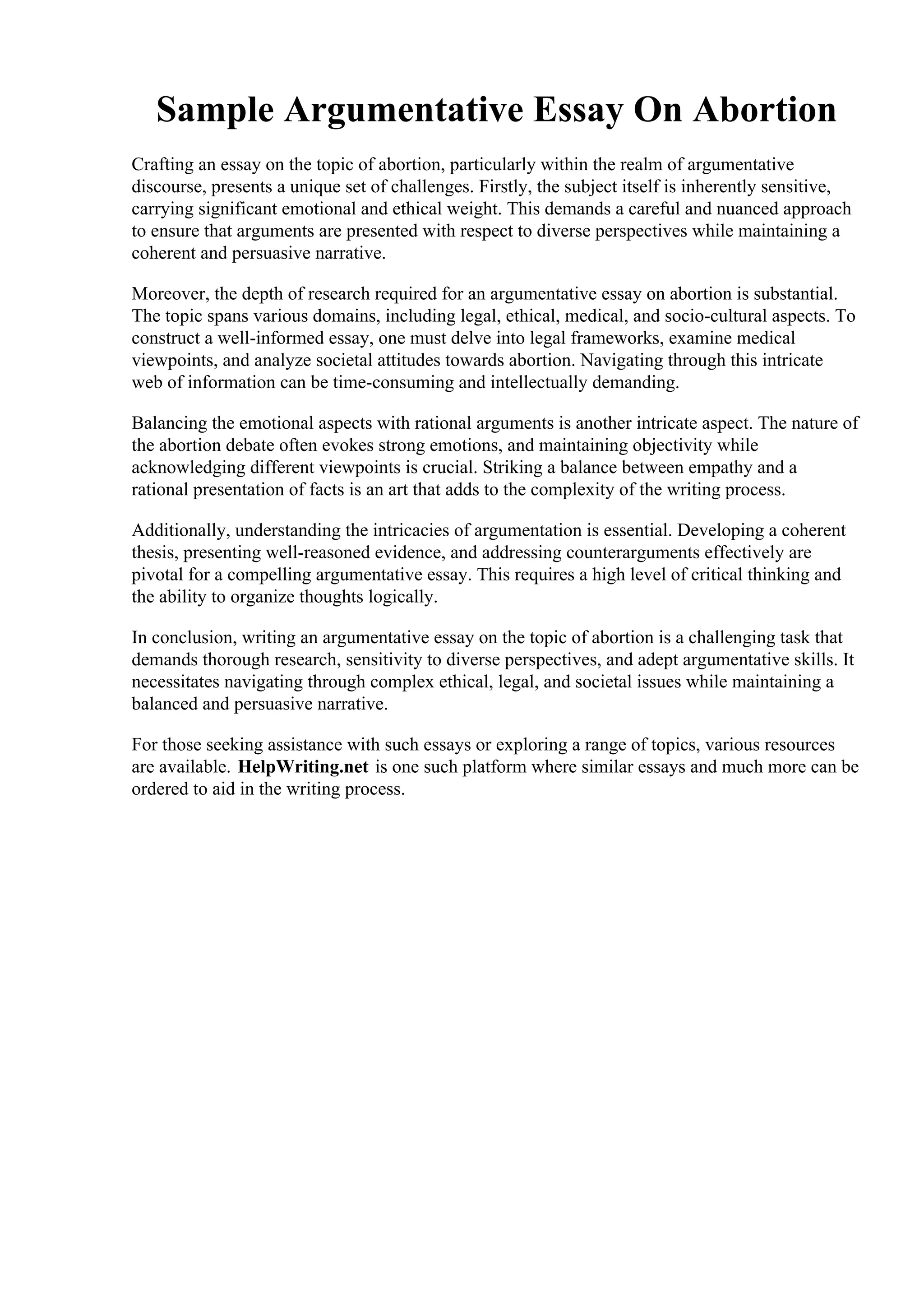 Sample Argumentative Essay On Abortion | PDF