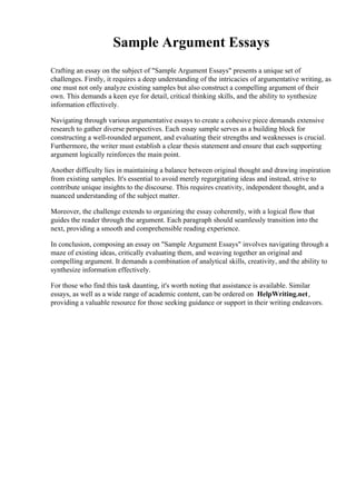 Sample Argument Essays.pdf | Homework and Study | Education