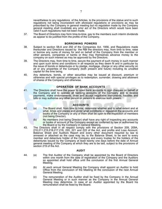 Sample Articles of Association | DOC | Business Accounting & Finance ...