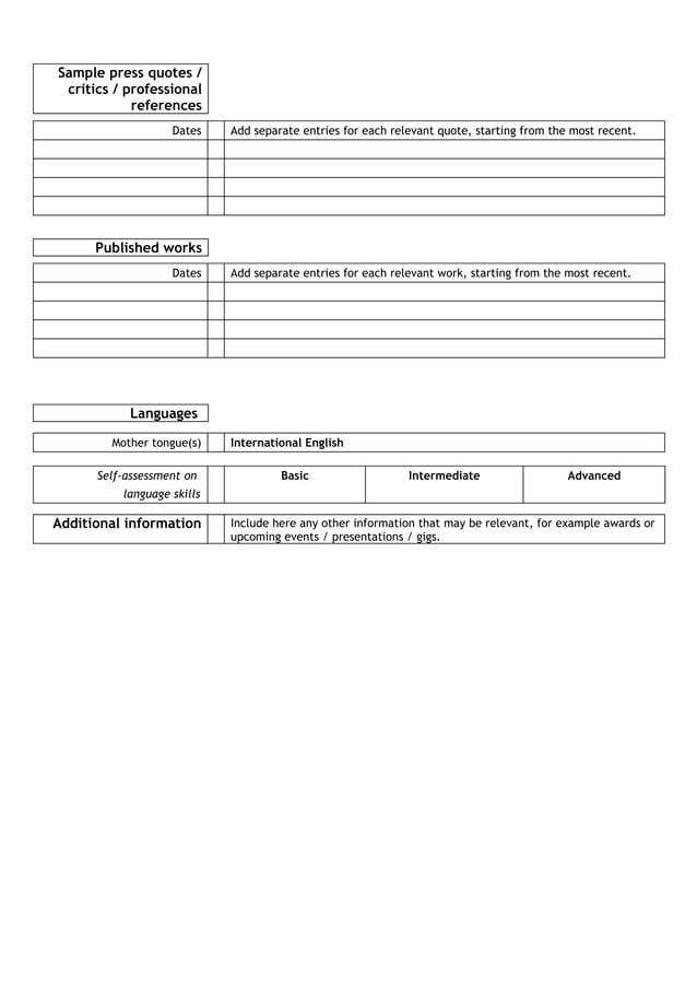 Sample artist cv | PDF