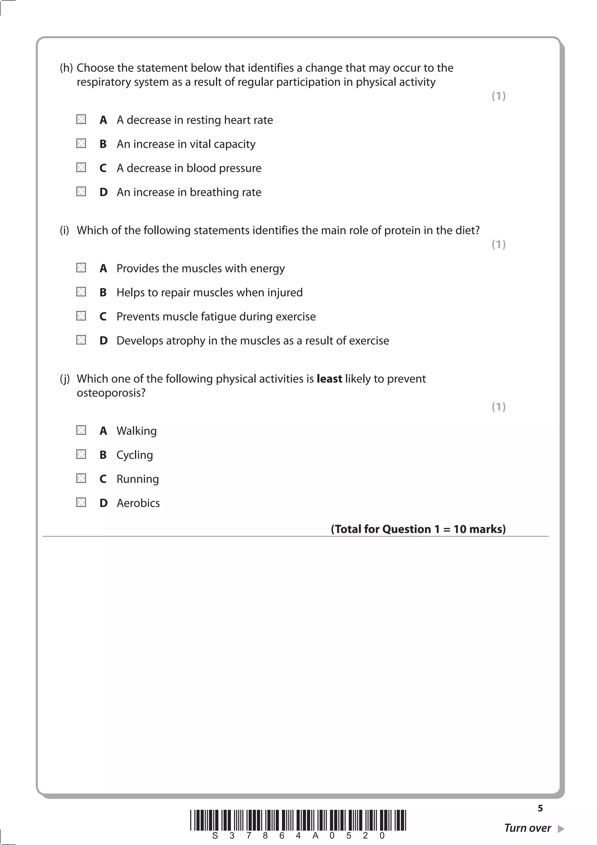 GCSE PE - Sample Assessment Questions | PDF