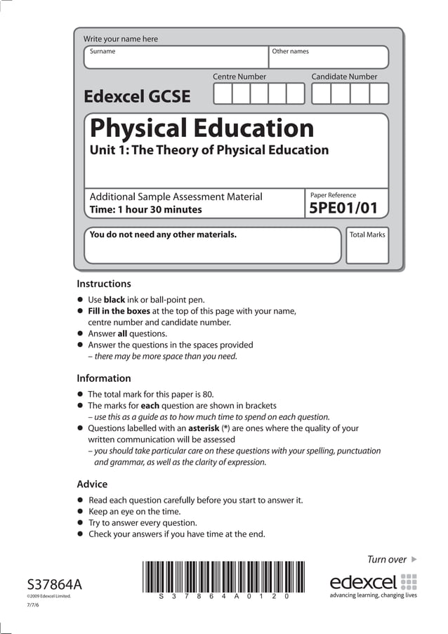 GCSE PE - Sample Assessment Questions | PDF