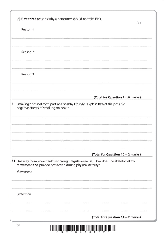 GCSE PE - Sample Assessment Questions | PDF