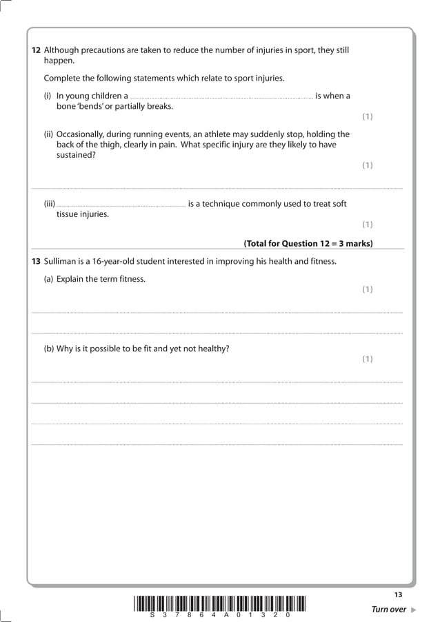 GCSE PE - Sample Assessment Questions | PDF