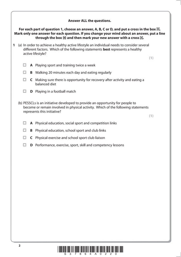 GCSE PE - Sample Assessment Questions | PDF