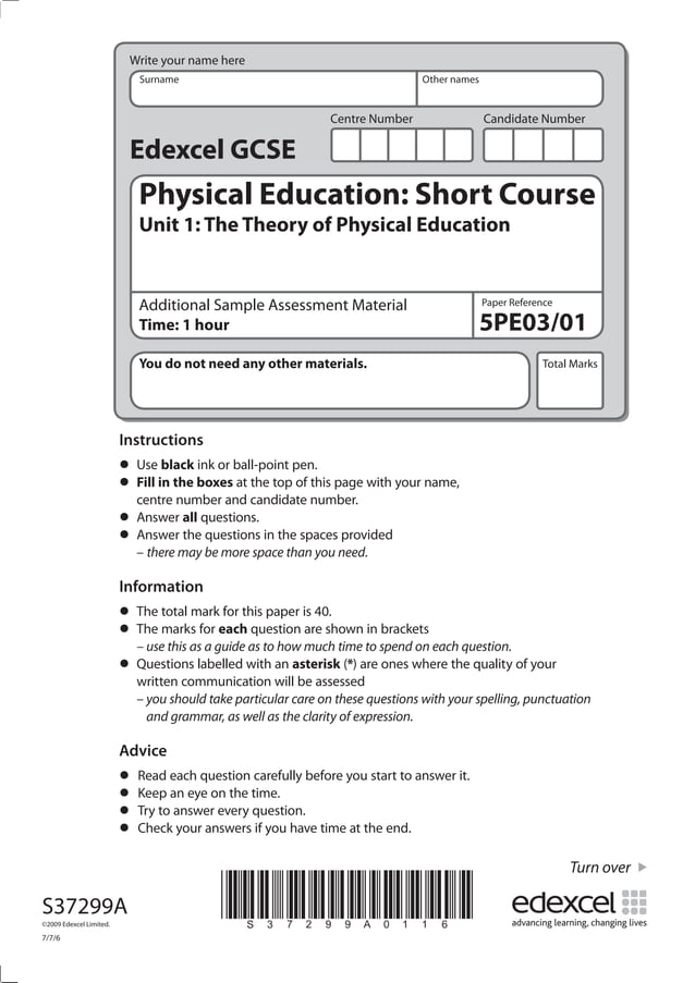GCSE PE - Sample Assessment Questions | PDF