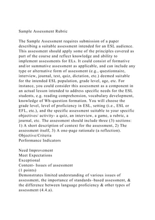 Sample Assessment RubricThe Sample Assessment requires submiss.docx