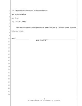 Sample acknowledgment of assignment of judgment in California | DOC