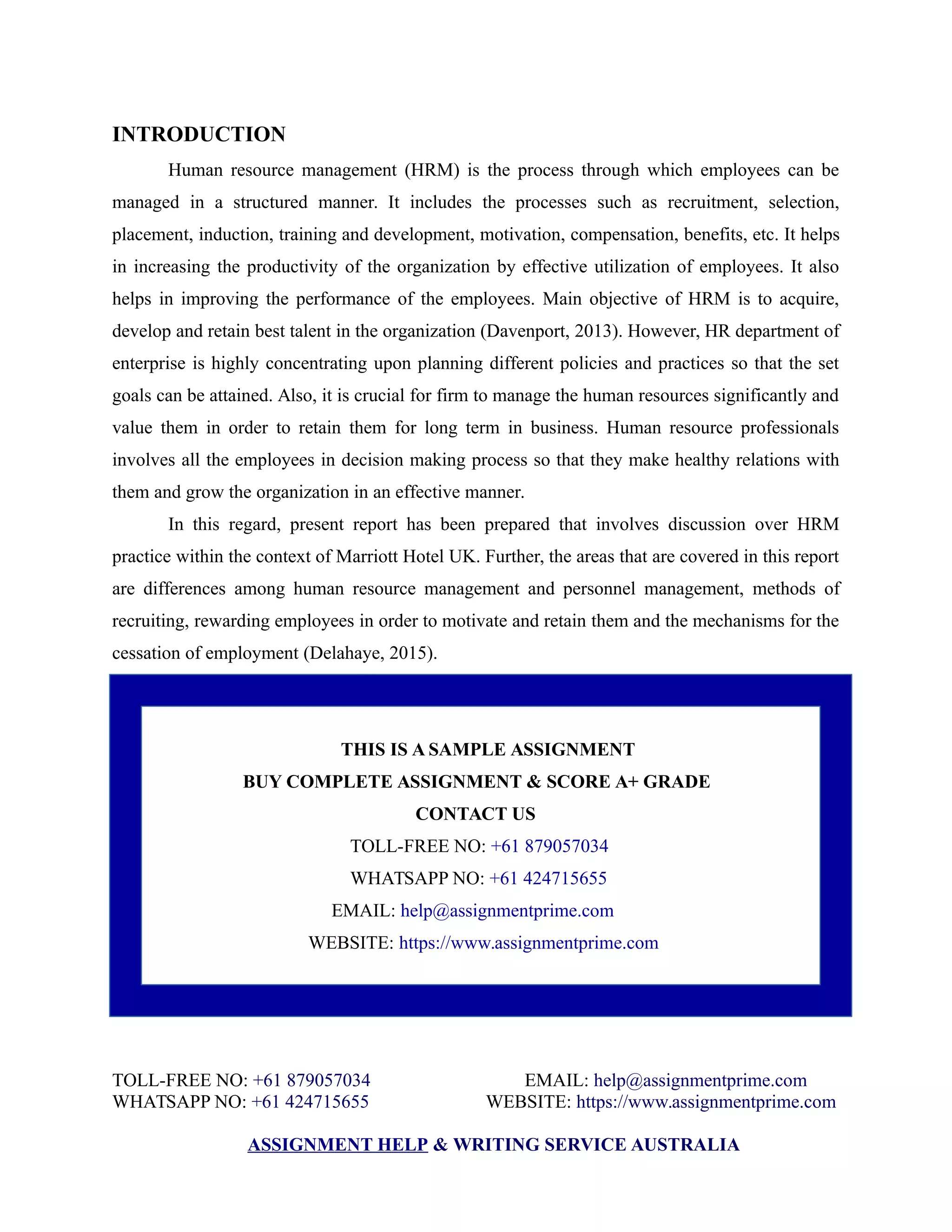 Sample Assignment on Human Resource Management | PDF