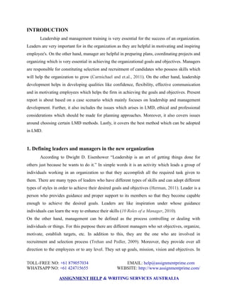 Sample Assignment on Leadership & Management Development | PDF