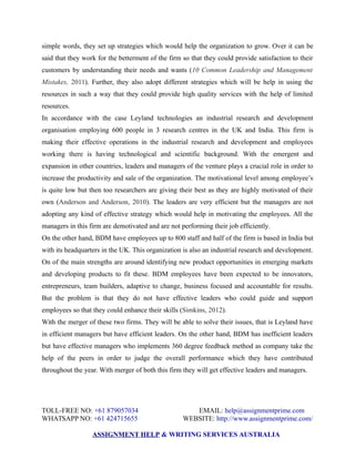 Sample Assignment on Leadership & Management Development | PDF