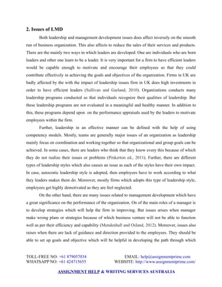 Sample Assignment on Leadership & Management Development | PDF