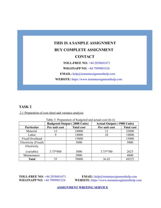 Sample Assignment on Management Accounting - Instant Assignment Help | PDF
