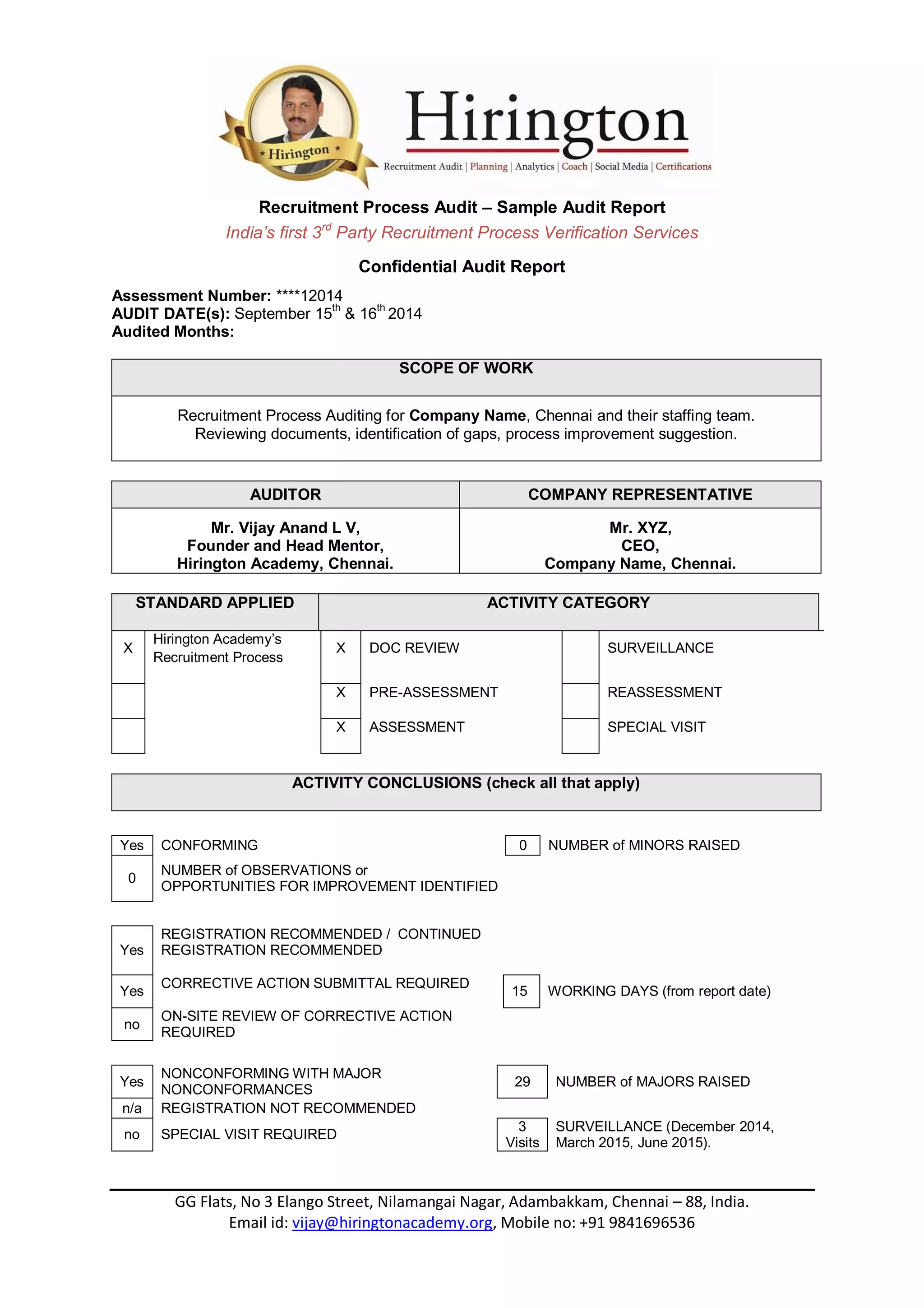 Sample Recruitment Audit Report | PDF