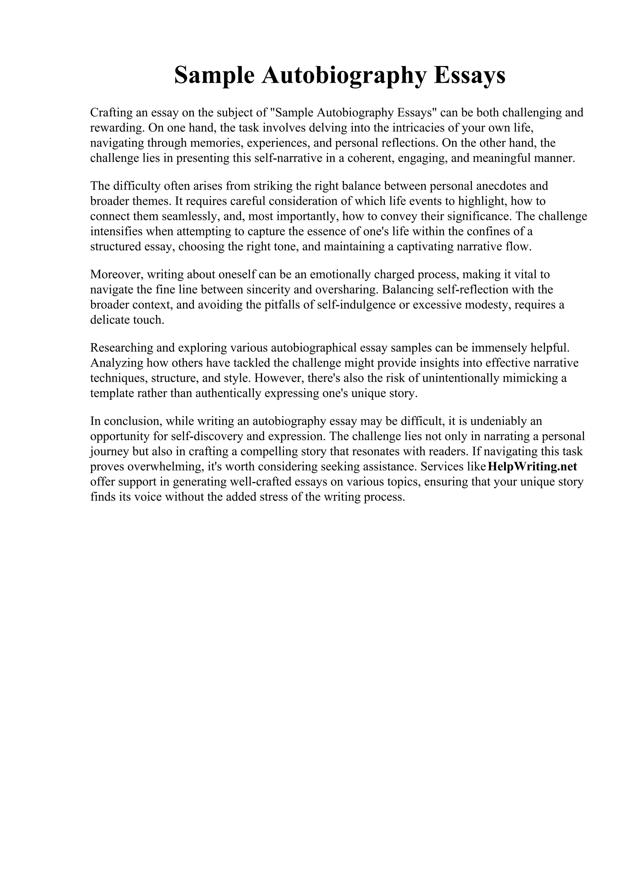 Sample Autobiography Essays | PDF