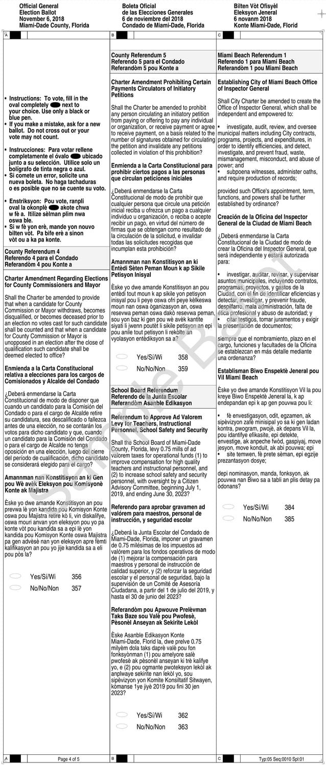 FL Election Sample ballot November 2018 Miami Beach | PDF