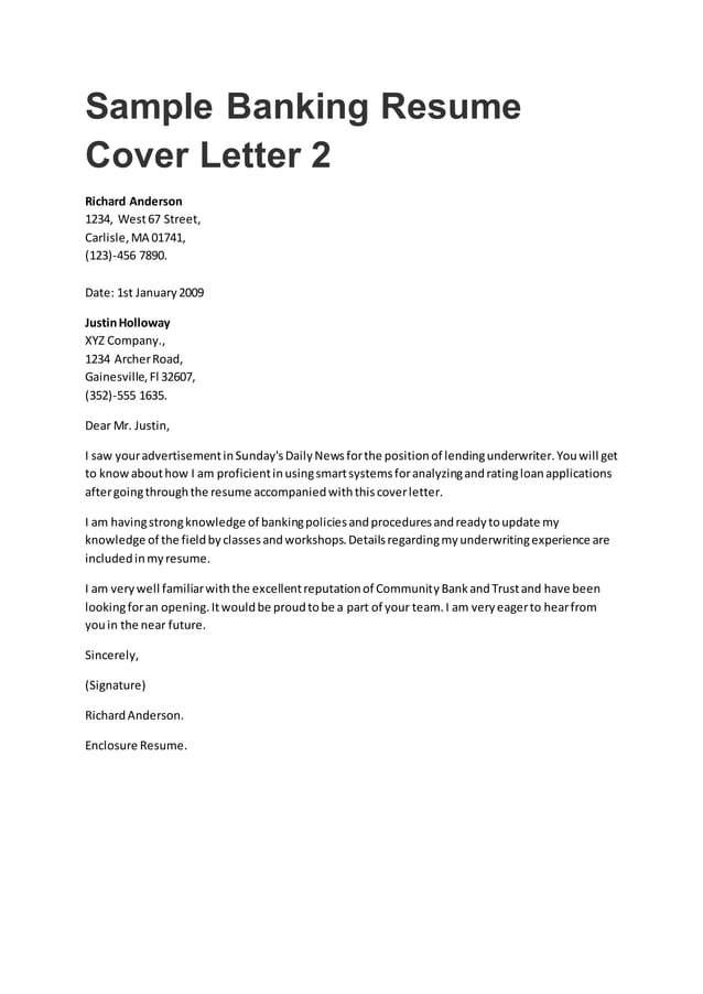 Sample banking resume cover letter | DOCX | Resume Writing and Advice ...