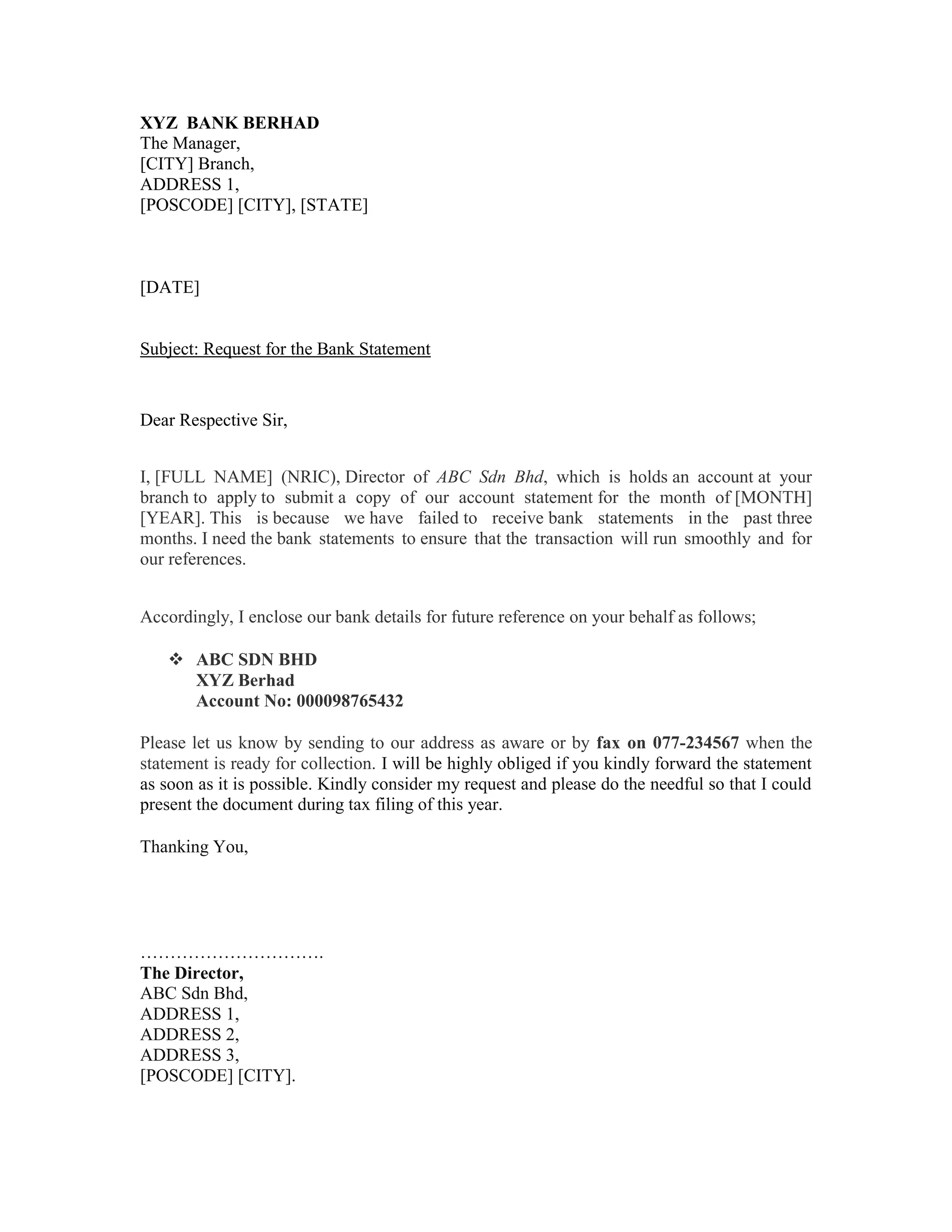 Sample bank letter | DOCX