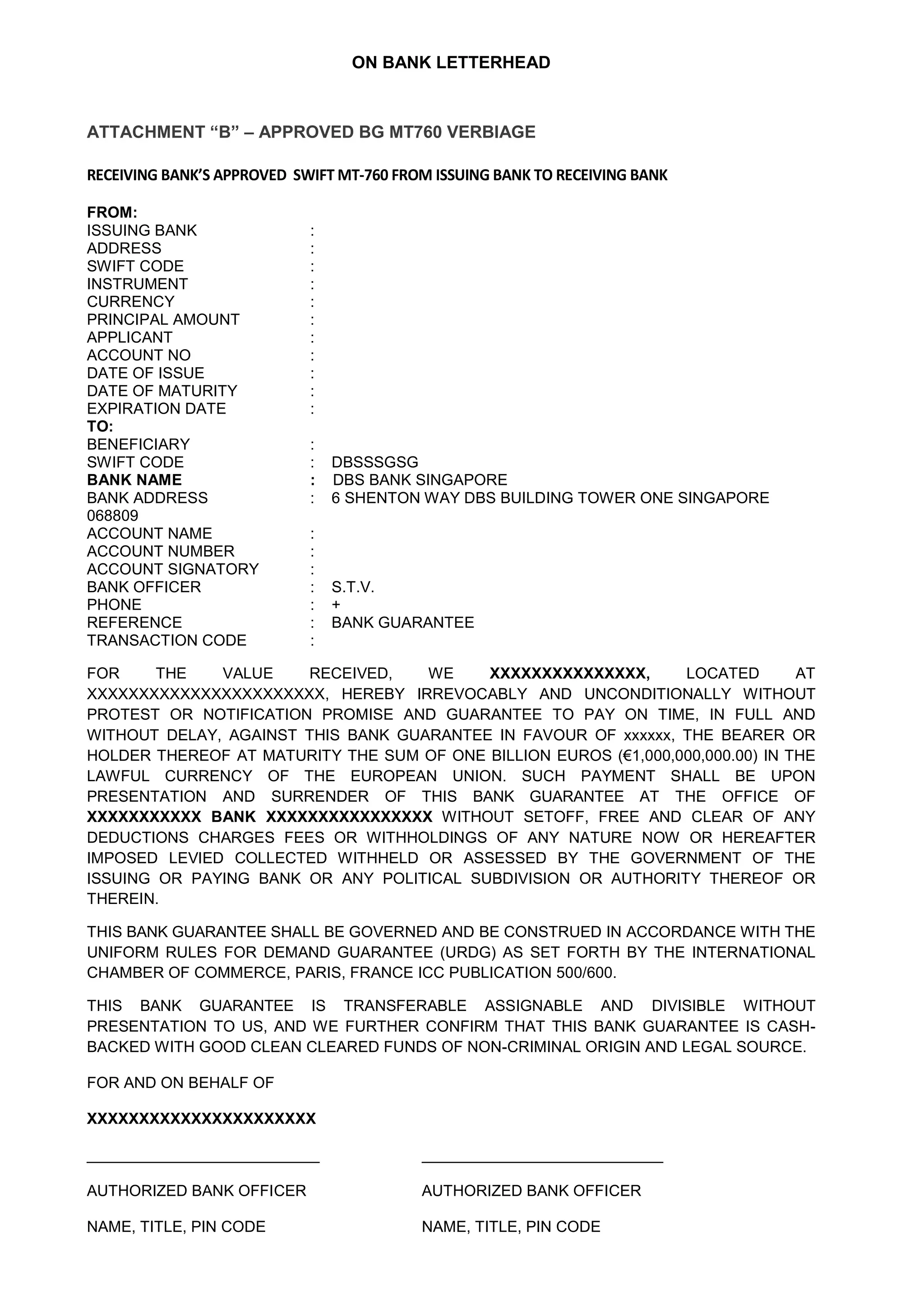 Sample Bank Letter MT799 760 | PDF