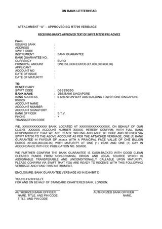 Sample Bank Letter MT799 760 | PDF