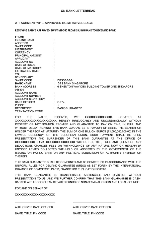 Sample Bank Letter MT799 760 | PDF