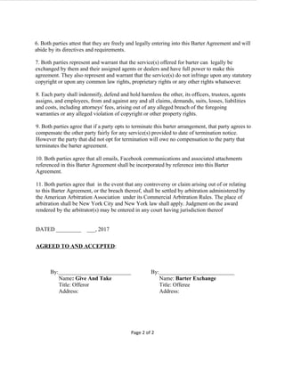 Barter Agreement Template
