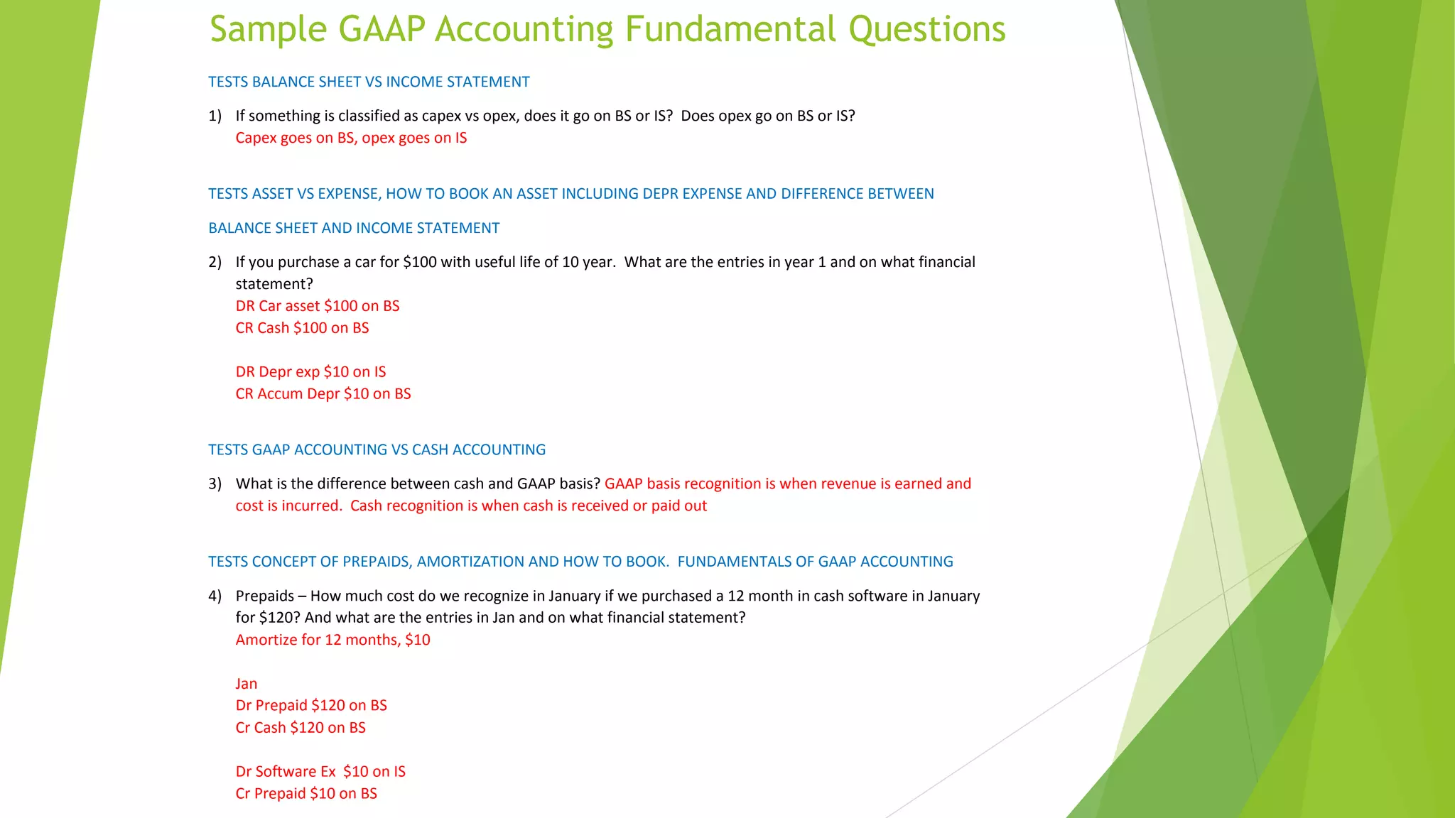 Sample basic gaap fundamental questions | PPT