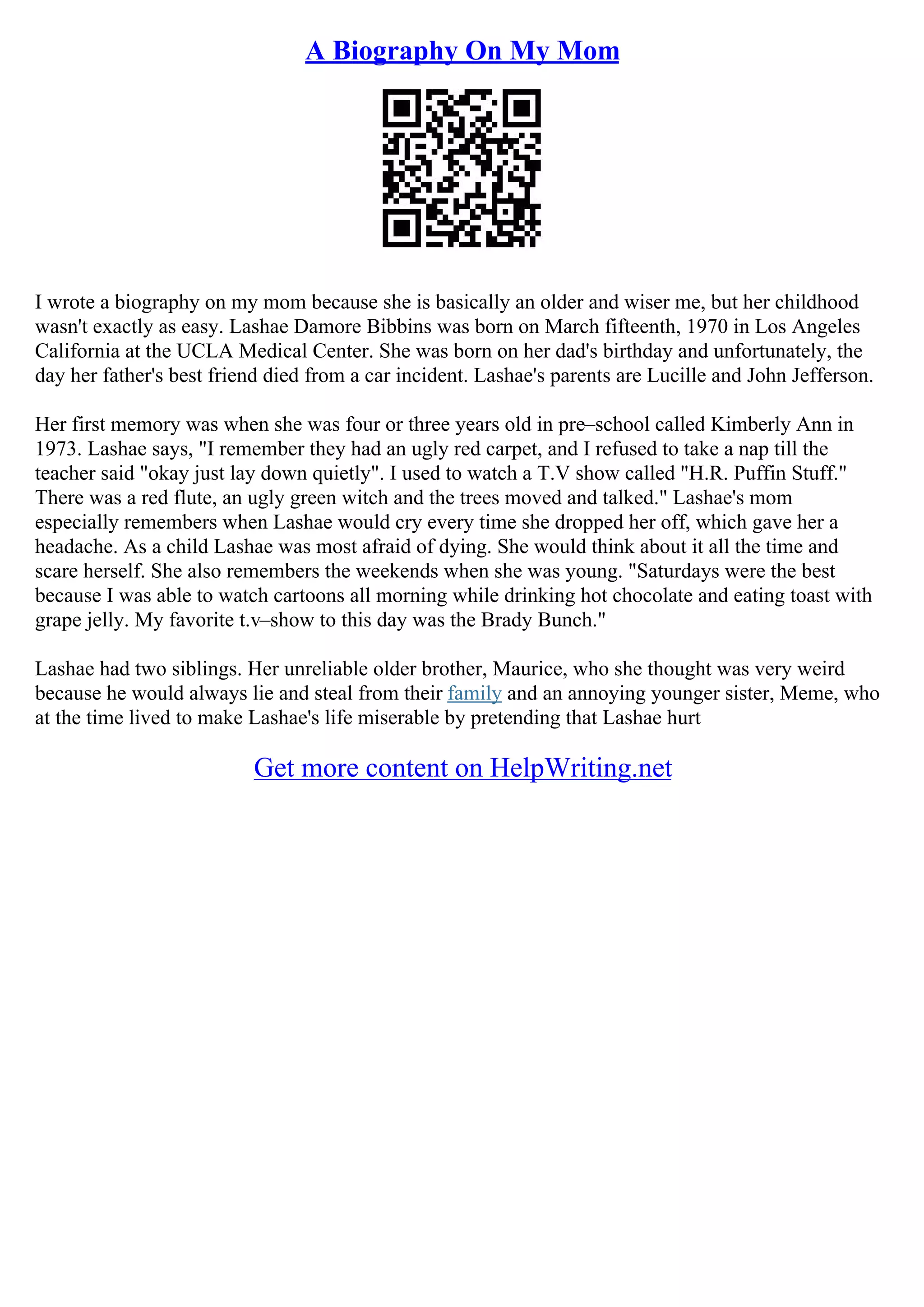 Sample Biography Essay | PDF