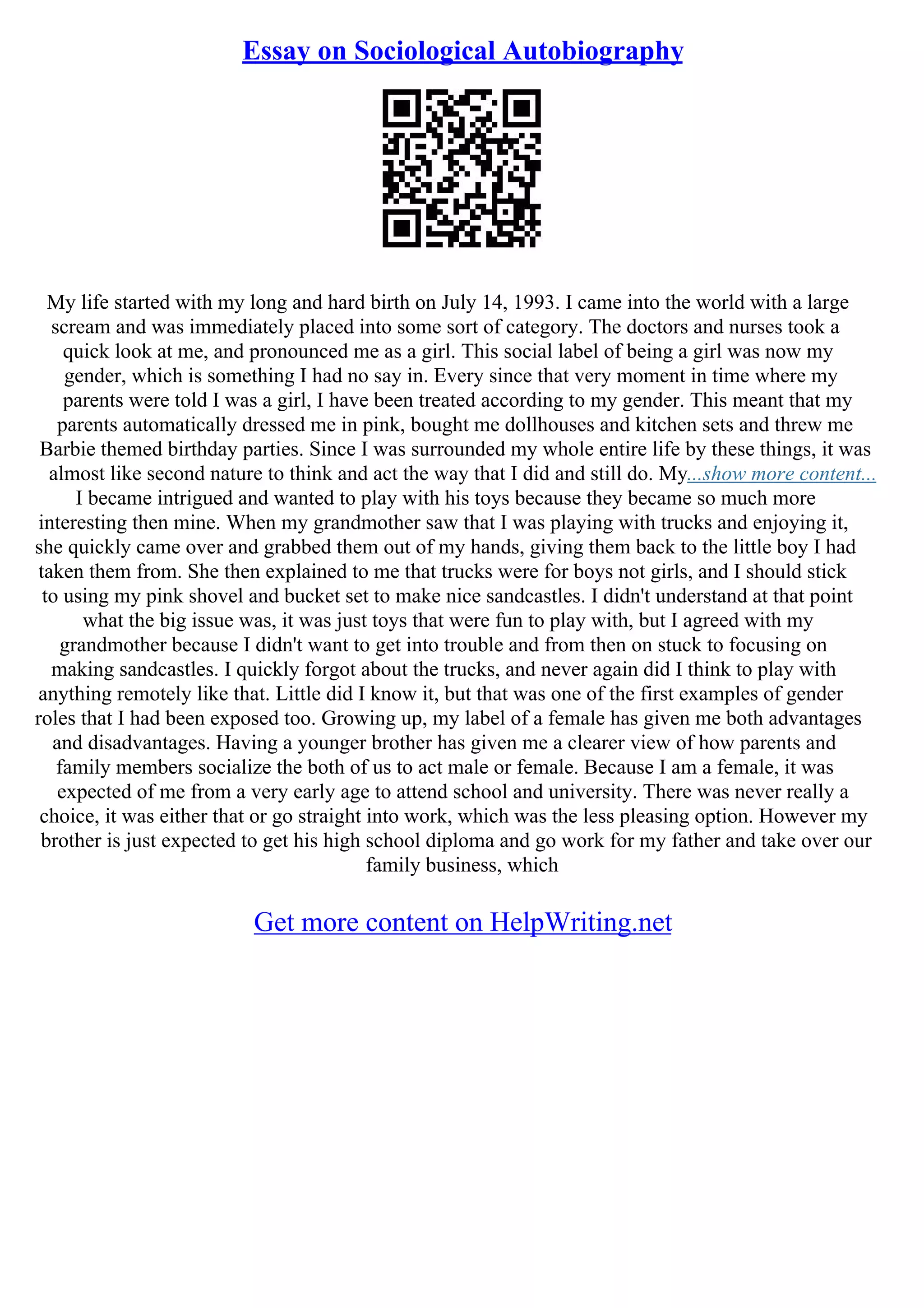 Sample Biography Essay | PDF