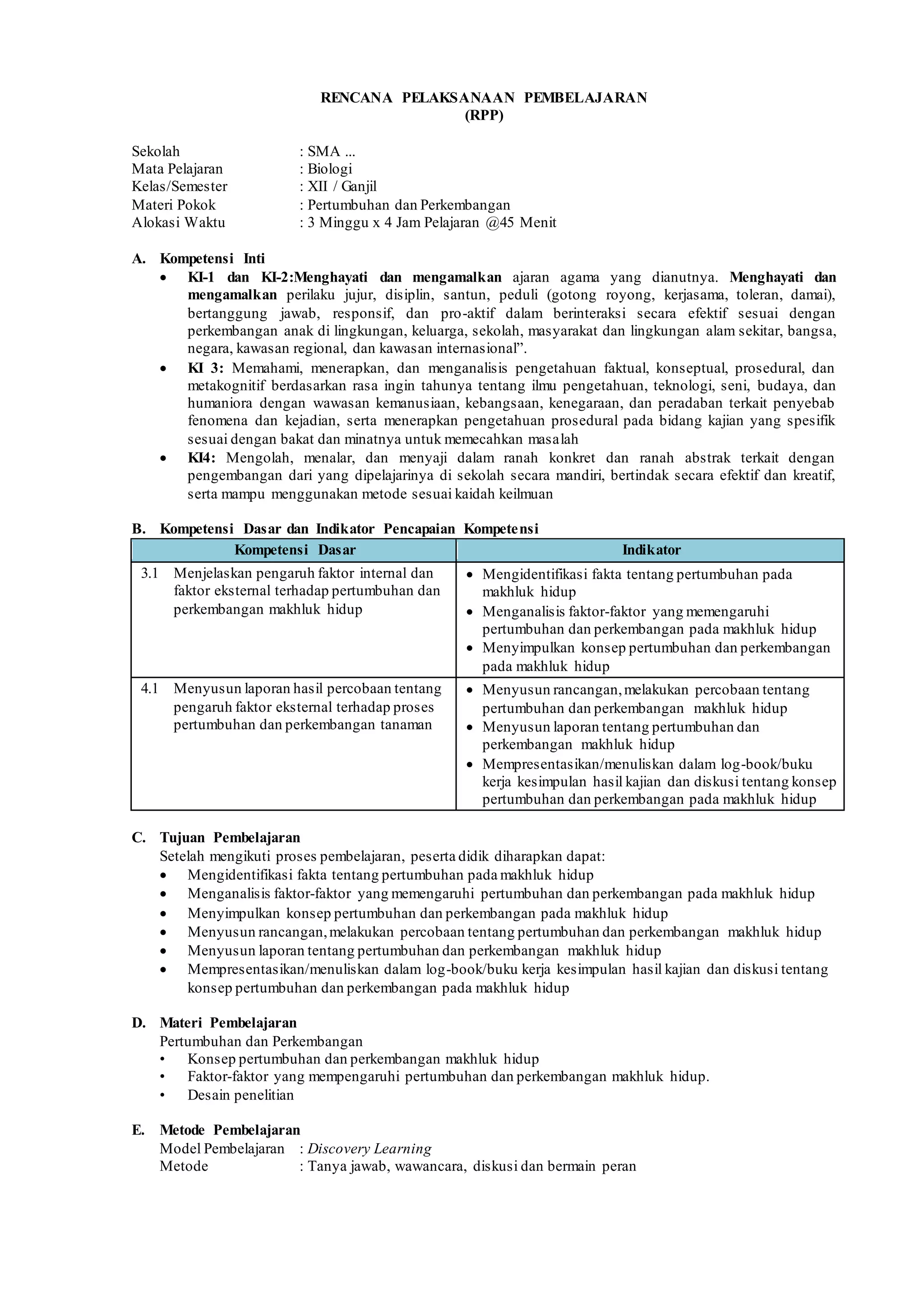 RPP biologi Kelas 12 revisi 2017 | DOCX
