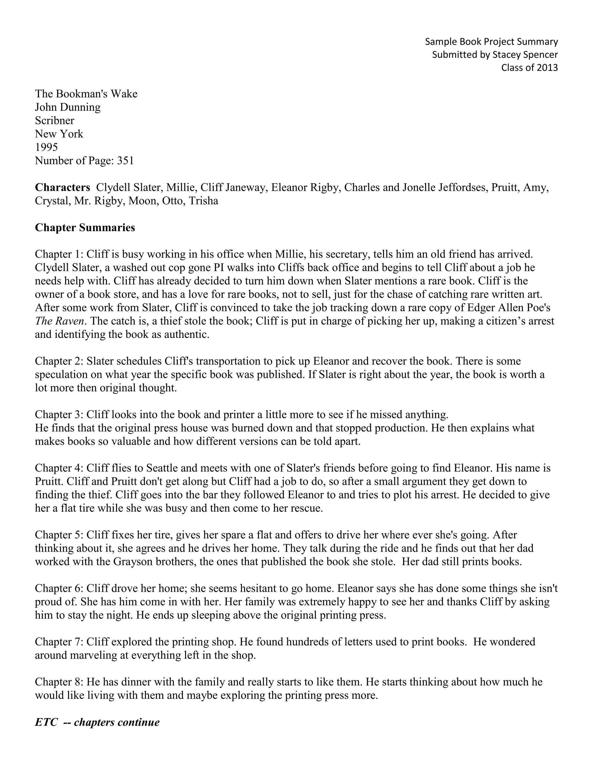 Sample book project summary | PDF