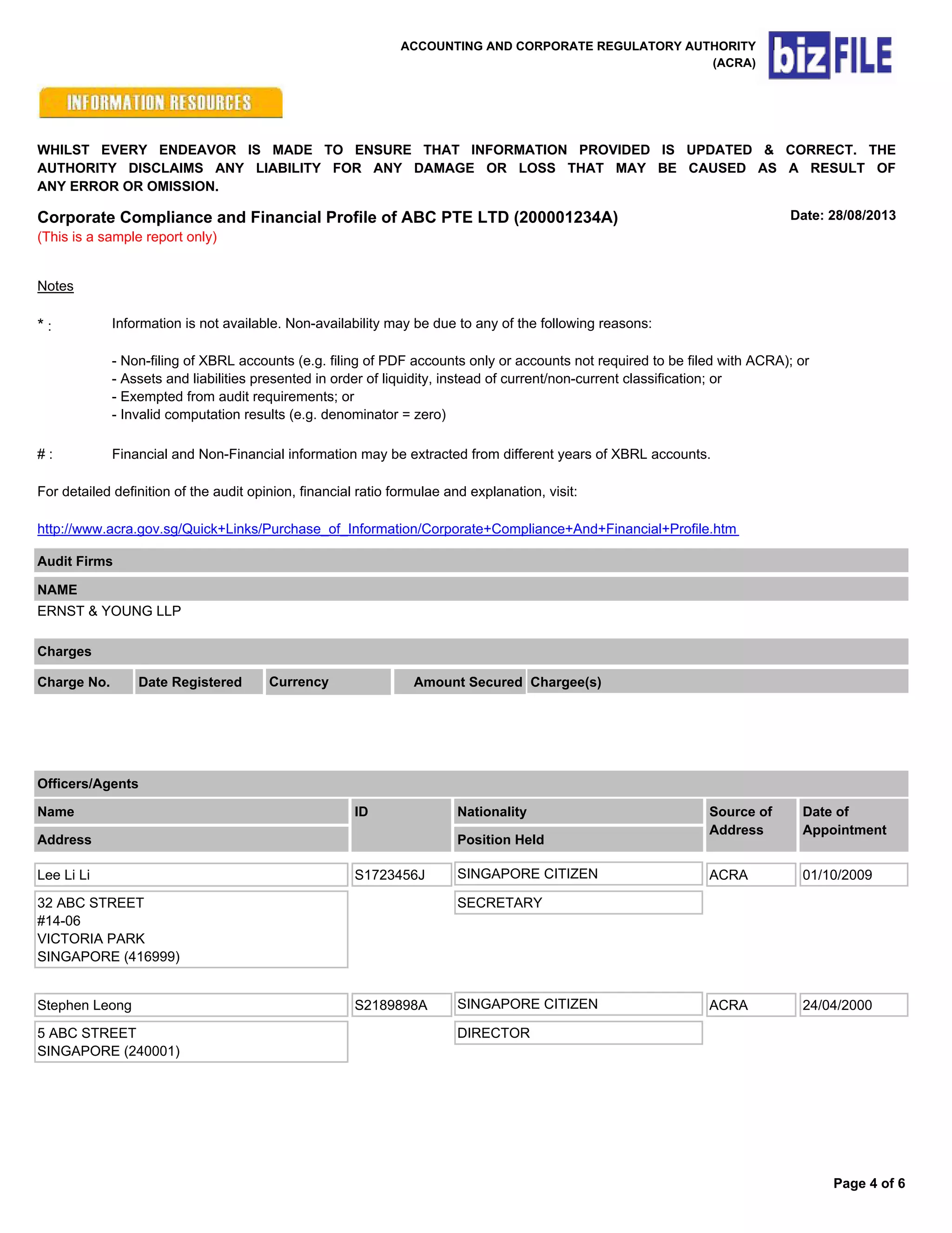 SIngapore ACRA : Sample bp cert(5) & ccfp(6) | PDF