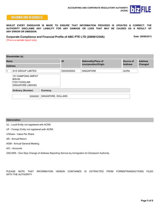 SIngapore ACRA : Sample bp cert(5) & ccfp(6) | PDF