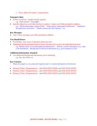 Event Briefing Template for Executive Assistants | DOC