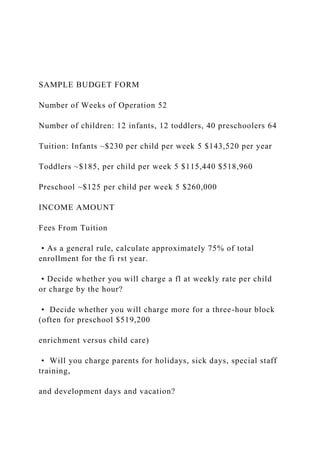 SAMPLE BUDGET FORMNumber of Weeks of Operation 52Numbe | DOCX