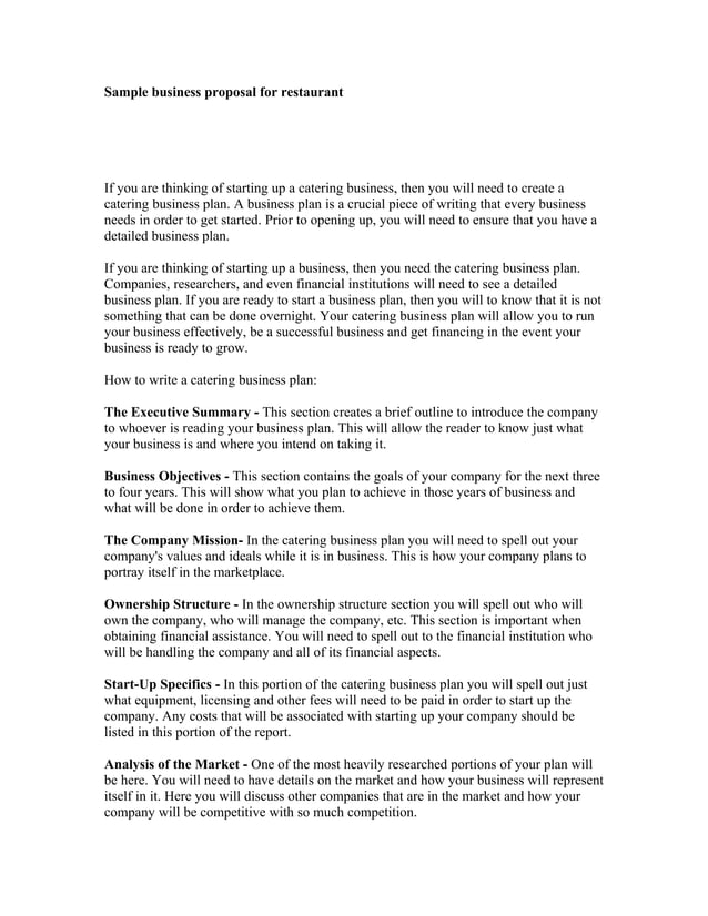 Sample business proposal for restaurant | DOC