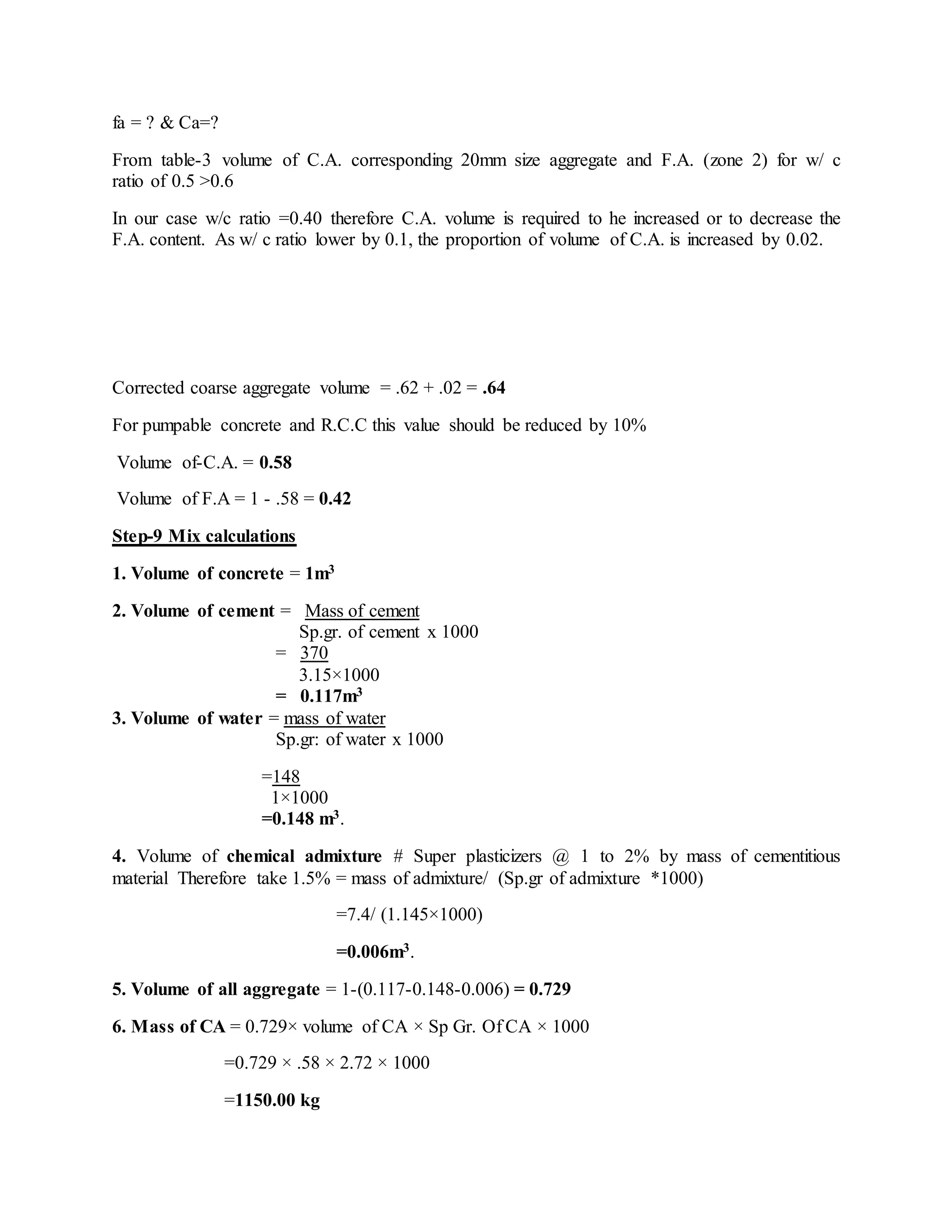 Sample calculation for design mix of concrete | PDF
