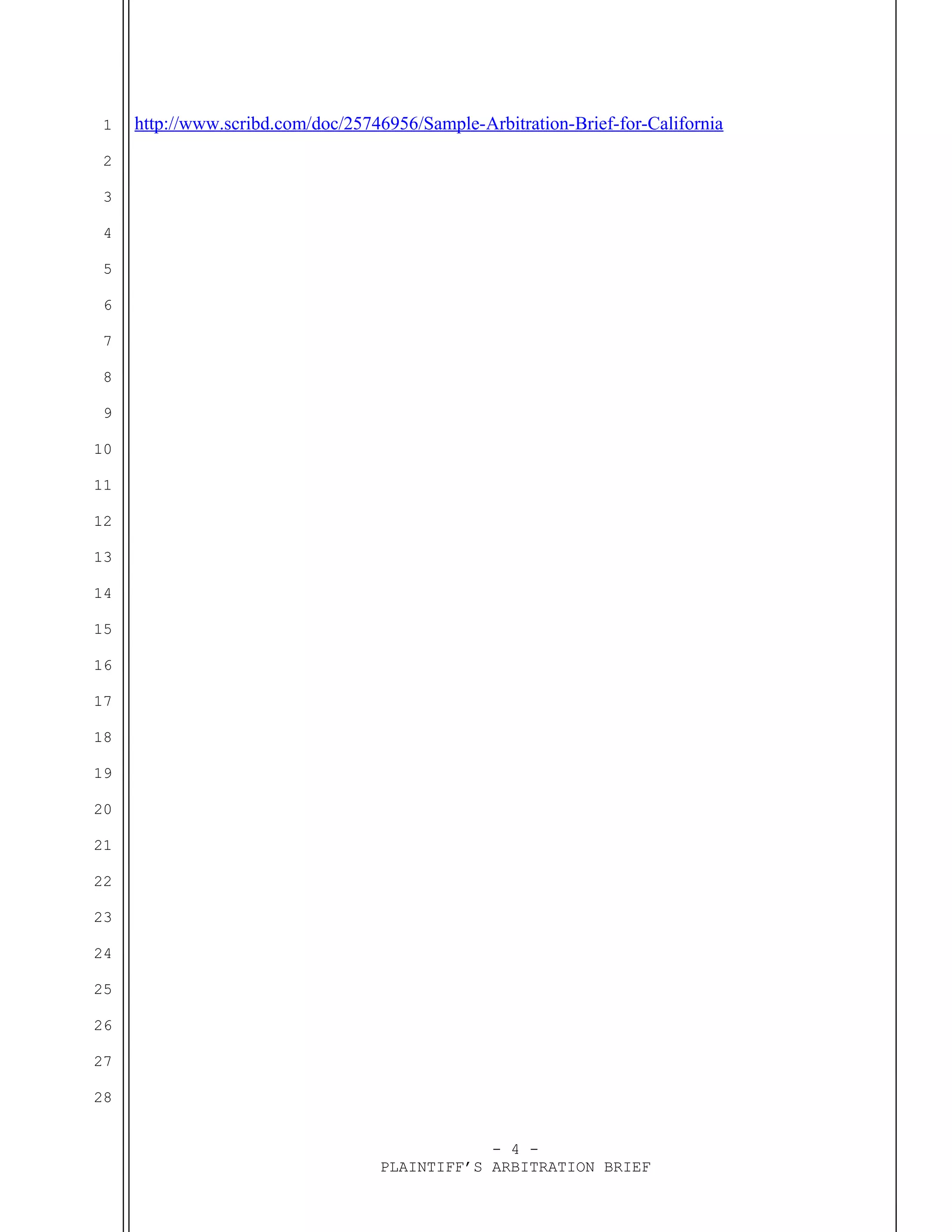 Sample California arbitration brief | DOC