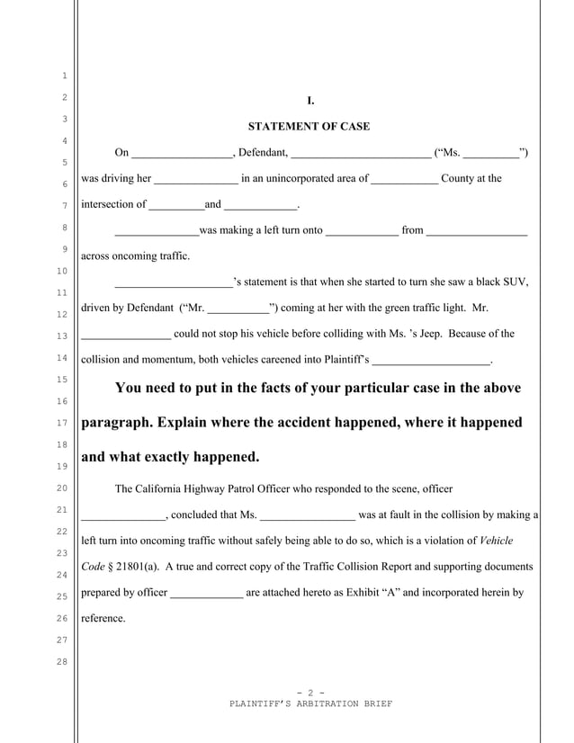 Sample California arbitration brief | DOC