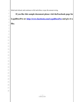 Sample California complaint for breach of contract and common counts | DOC