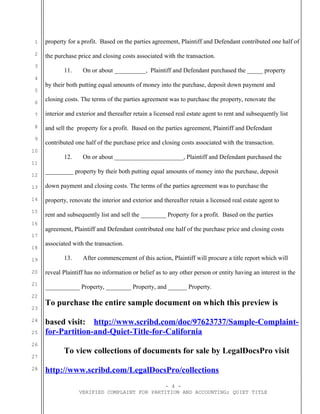 Sample California complaint for quiet title | DOC