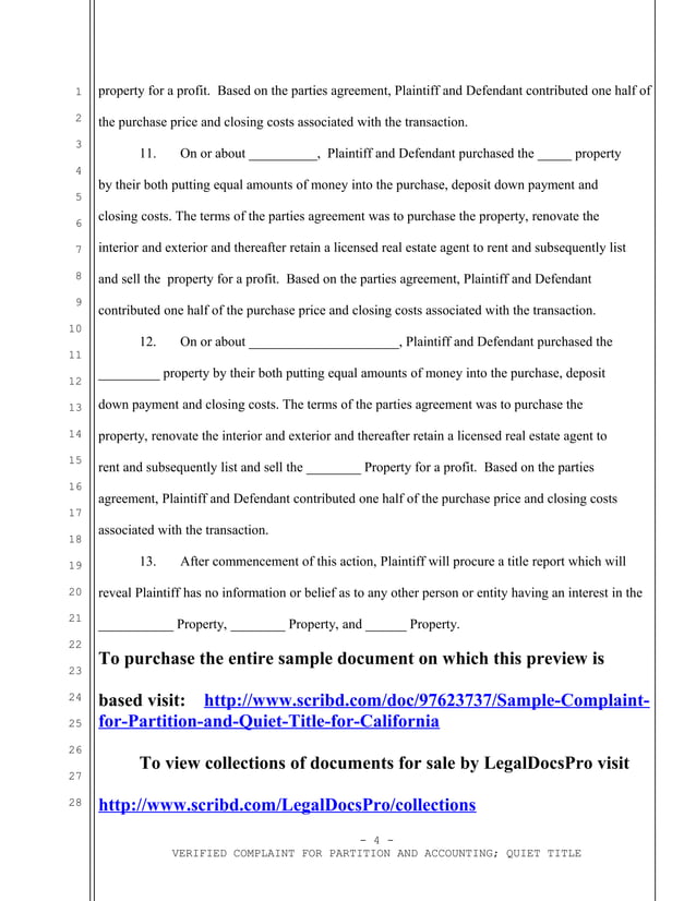 Sample California complaint for quiet title | DOC