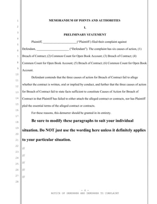 Sample California demurrer to complaint for breach of contract | DOC