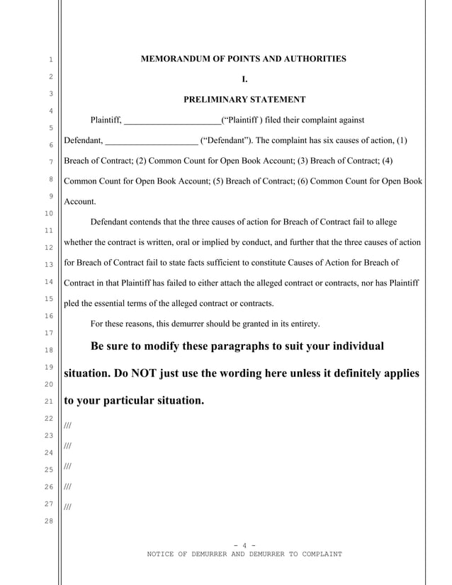 Sample California demurrer to complaint for breach of contract | DOC | Law
