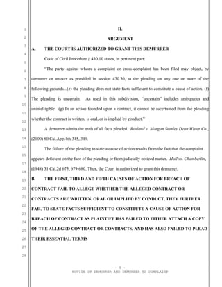 Sample California demurrer to complaint for breach of contract | DOC