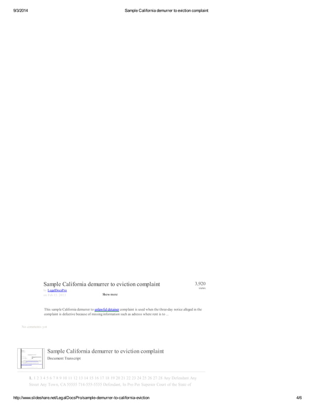 Sample california demurrer to eviction complaint | PDF