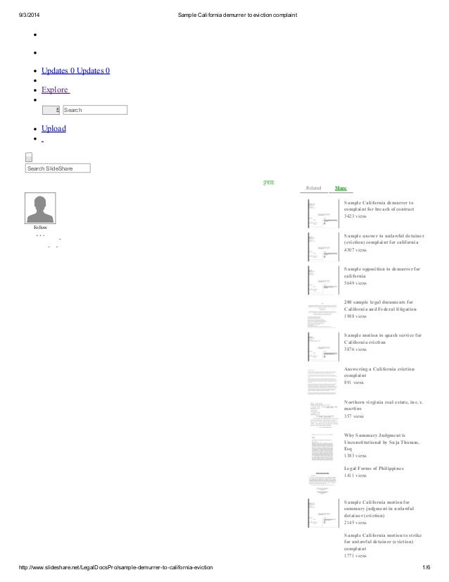 Sample California Demurrer To Eviction Complaint California Eviction